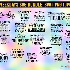 7 Days of the Week SVG Bundle, Weekdays Hustle Quote SVG, Monday to ...