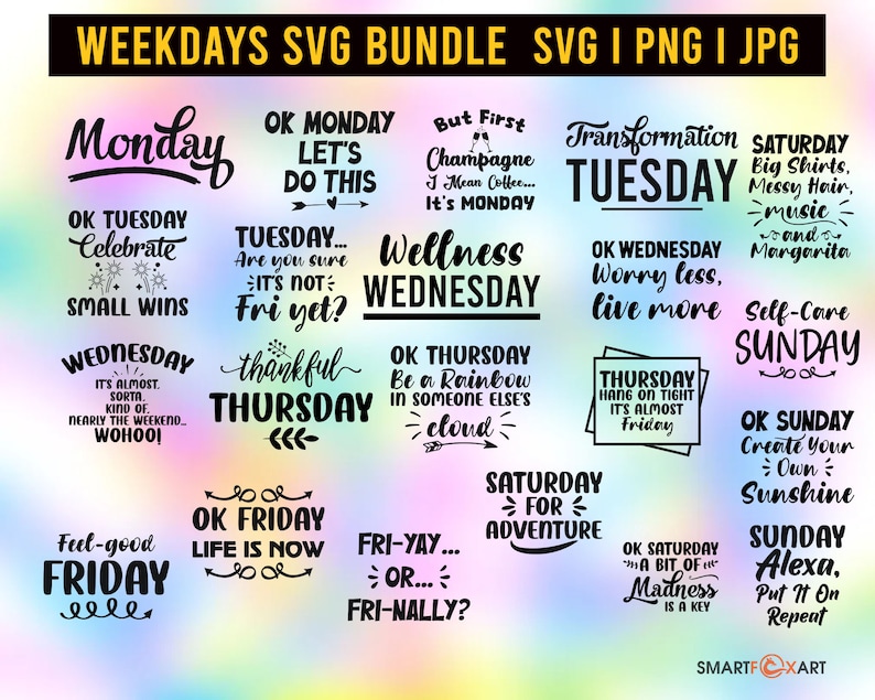 7 Days of the Week SVG Bundle, Weekdays Hustle Quote SVG, Monday to ...