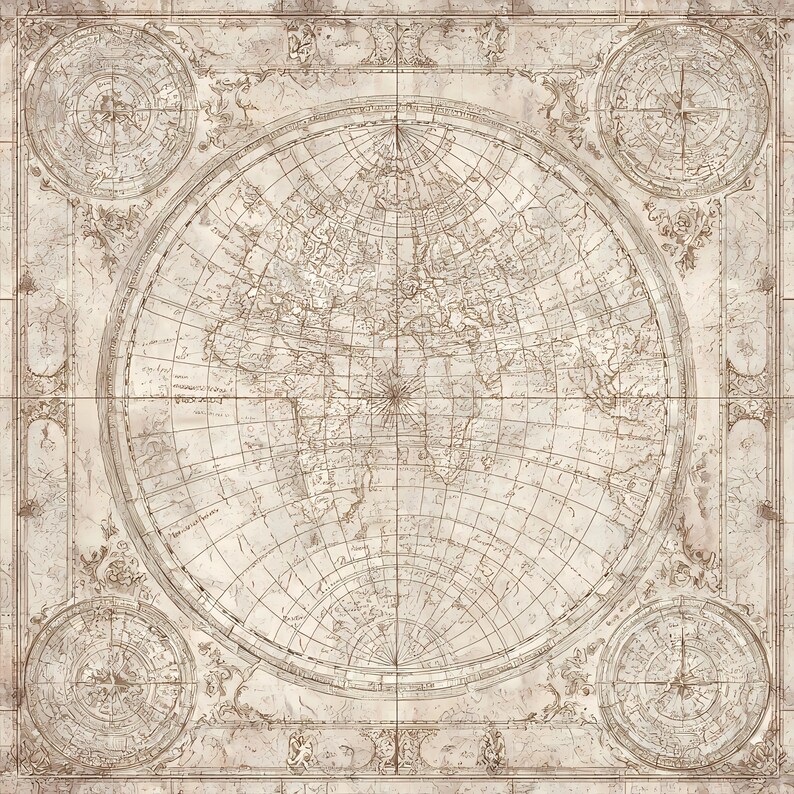 Vintage World Map Set: Antique Globe Clip Art (JPG, PNG, PDF Download ...
