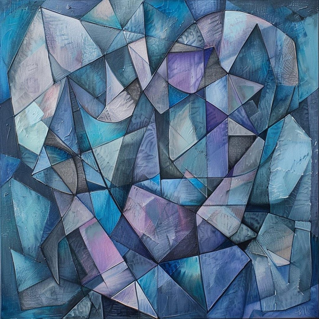 Blue Abstract Cubism Art Bundle, Geometric Faces Print (PNG JPG) - Etsy
