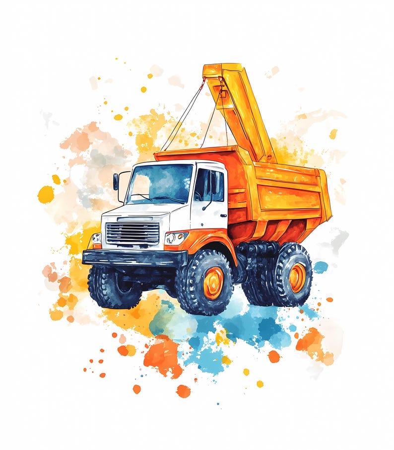 Watercolor Construction Truck Clipart: Dump Truck PNG (digital Download ...