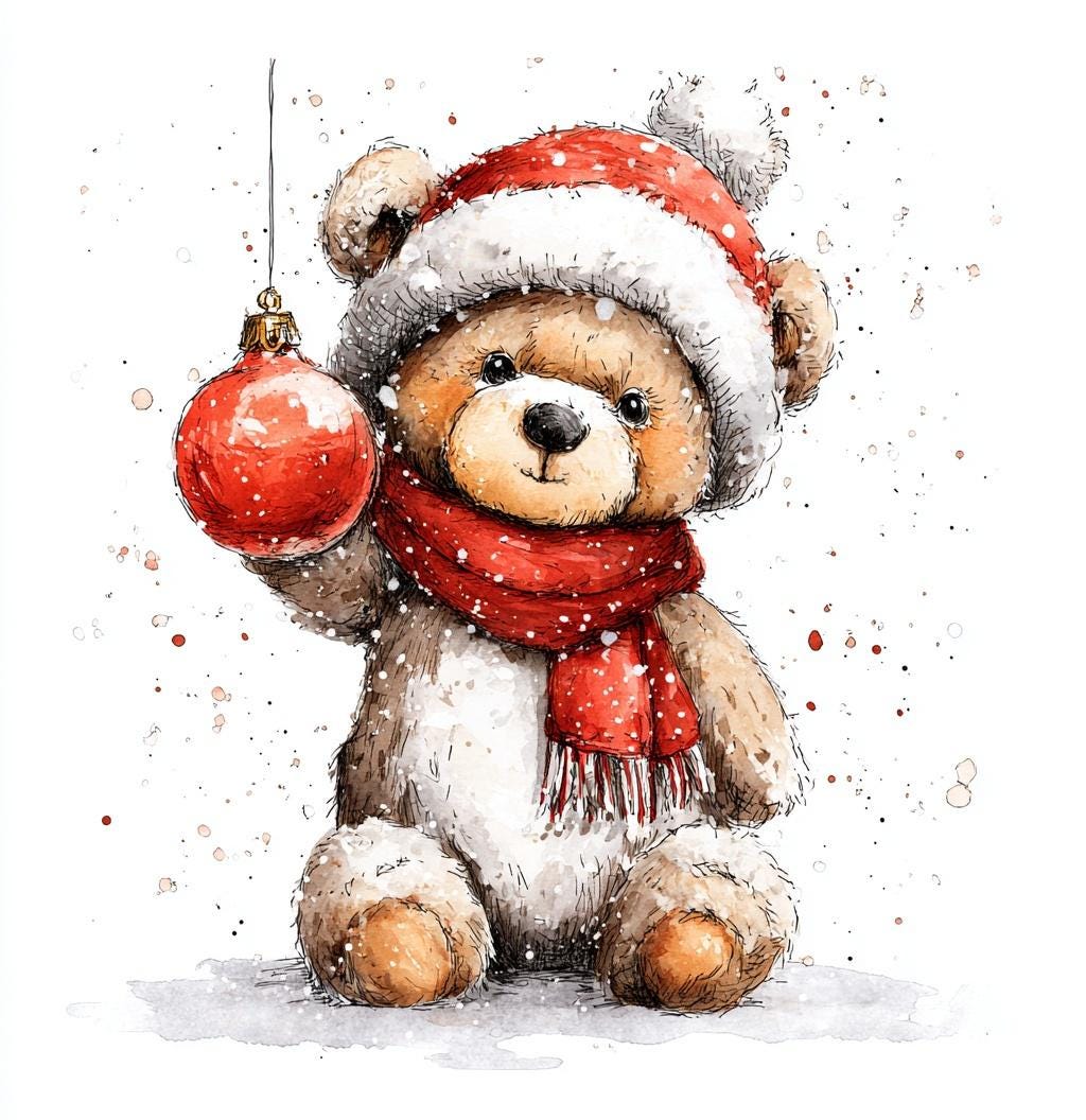 Christmas Teddy Bear Clipart Bundle: Holiday Illustrations, Digital ...