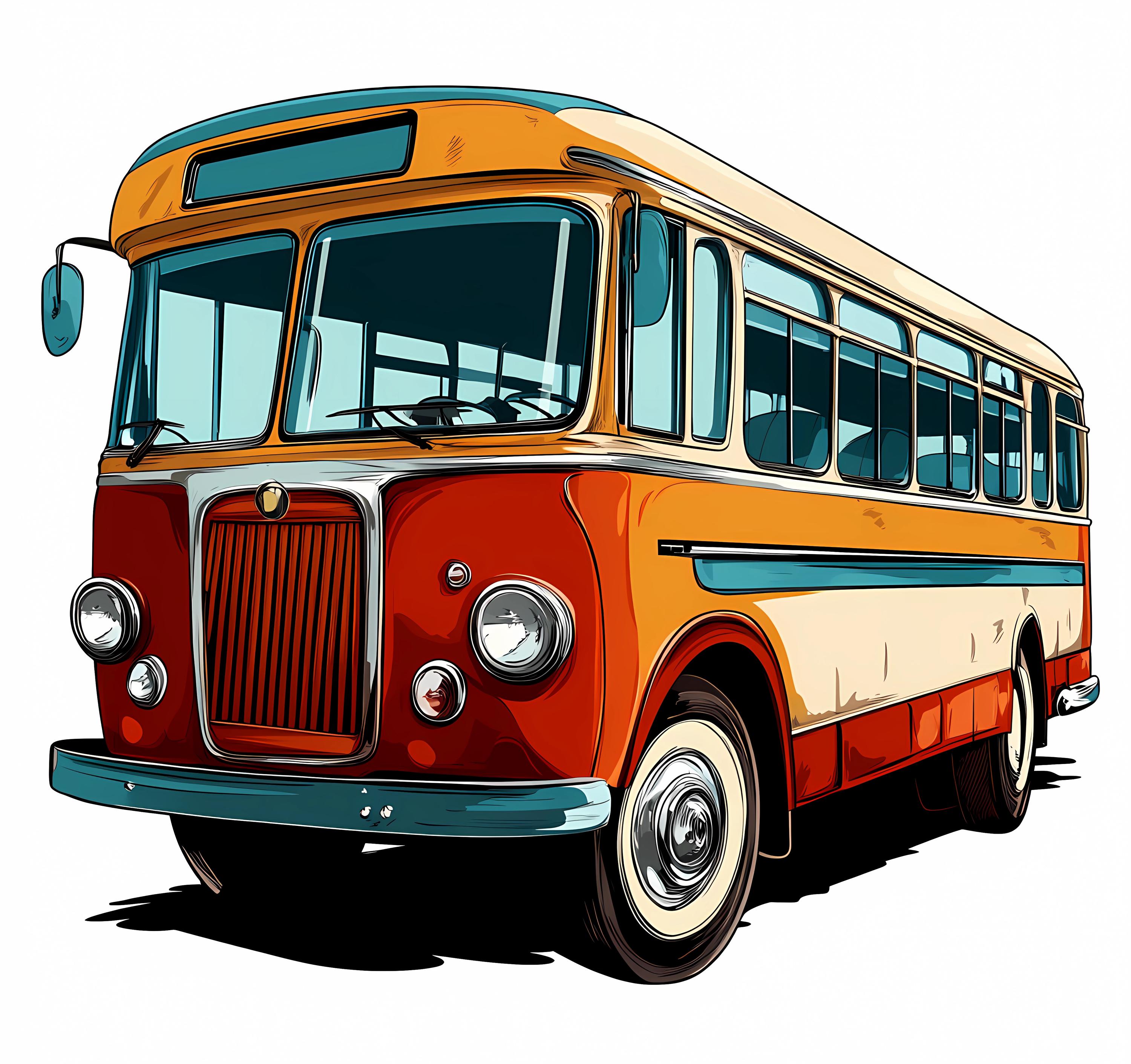 Set of 8 Vintage Bus Watercolor Clipart High Quality Pngs Bundle, Old ...
