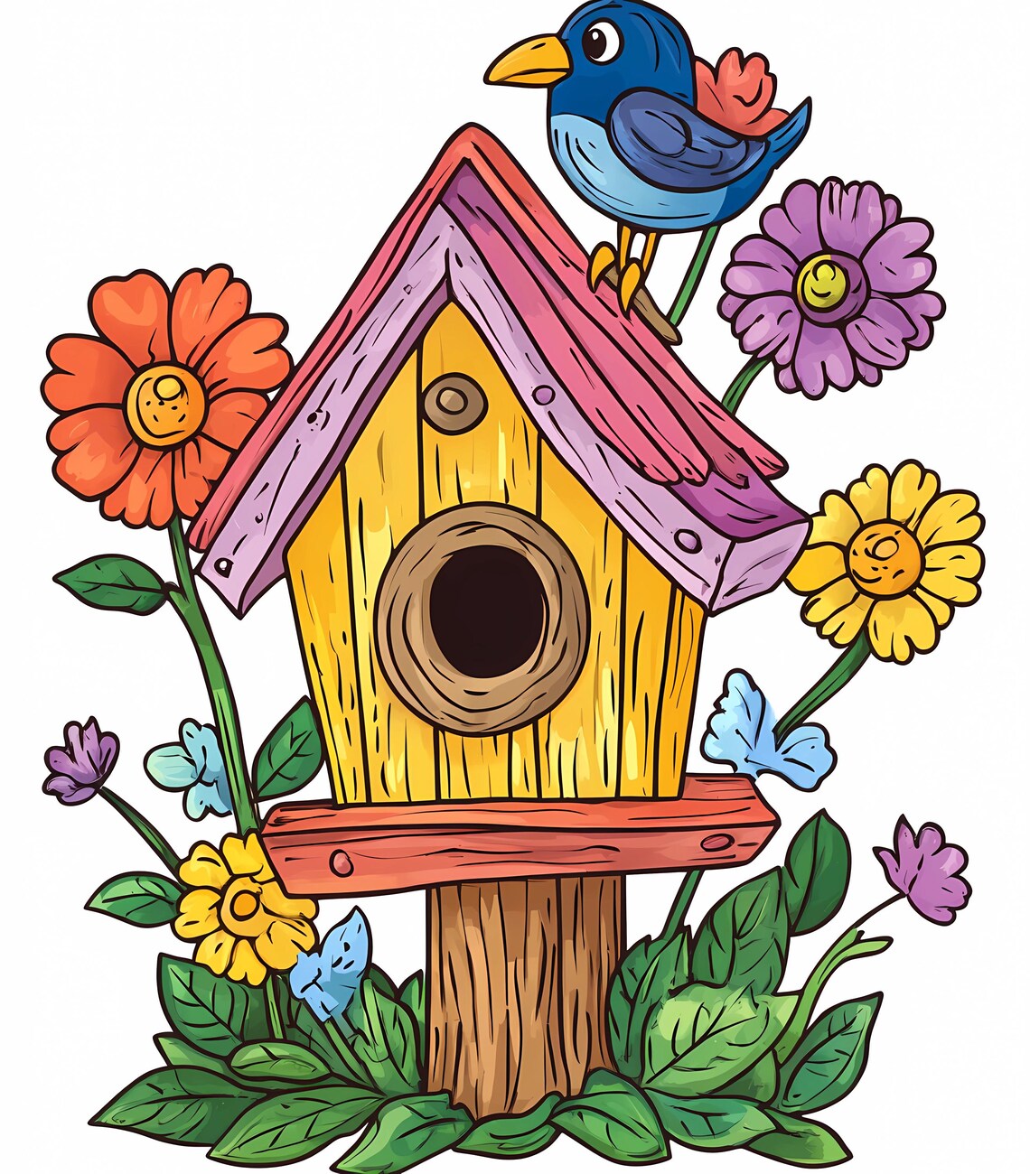 8 Cartoon Easter Bird House Clipart Bundle, Spring Floral Birdhouse PNG ...