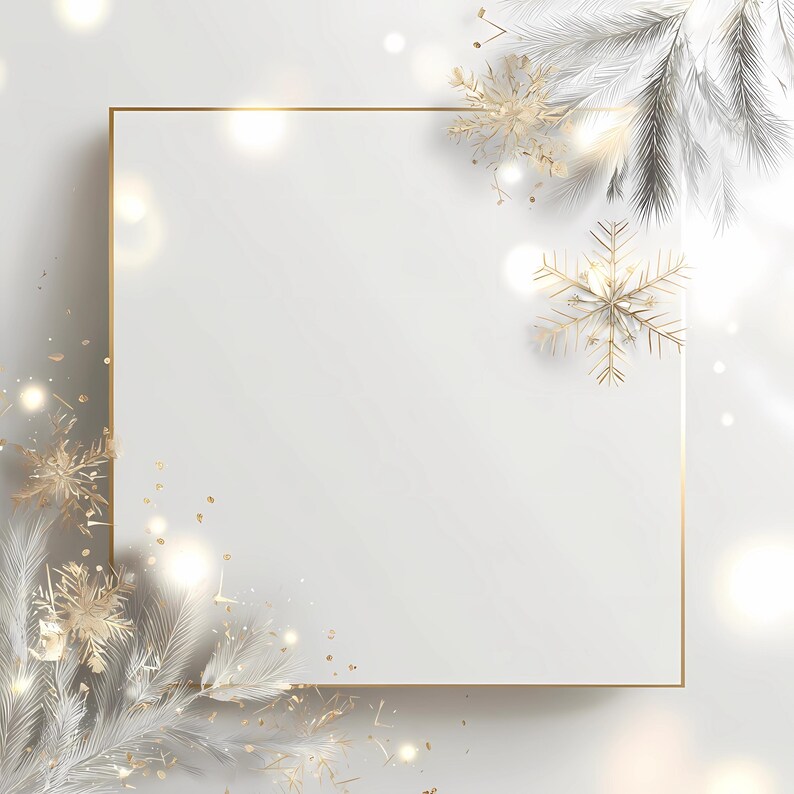 White and Gold Winter Frame Clipart Bundle: Snowflake Holiday Borders ...
