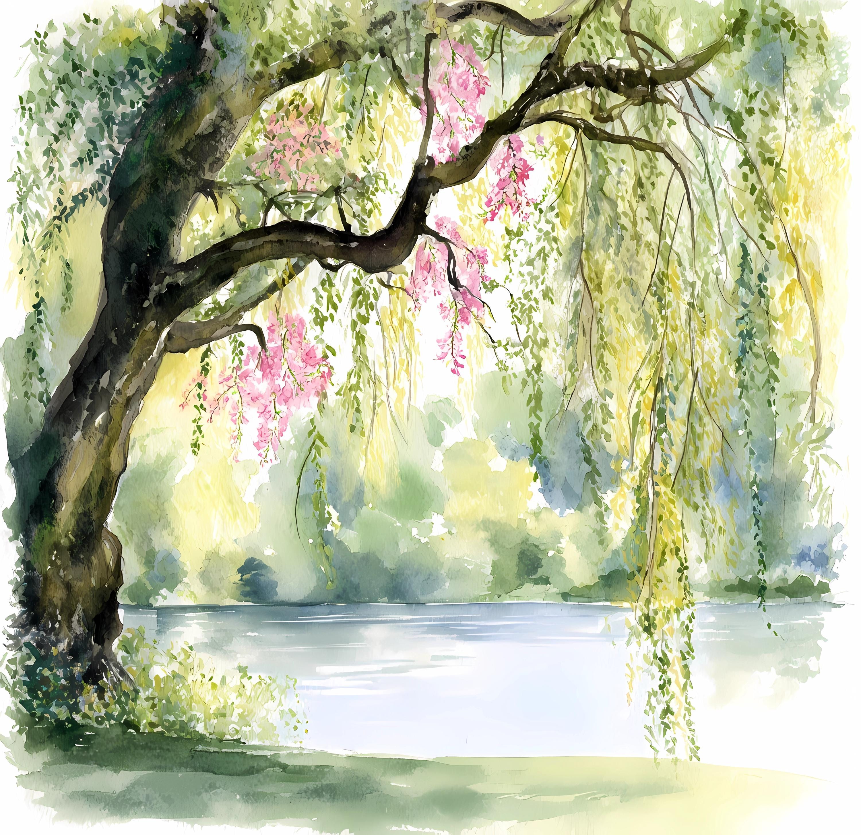 Watercolor Cherry Blossom Tree Art 14 Prints: Spring Landscape Set ...