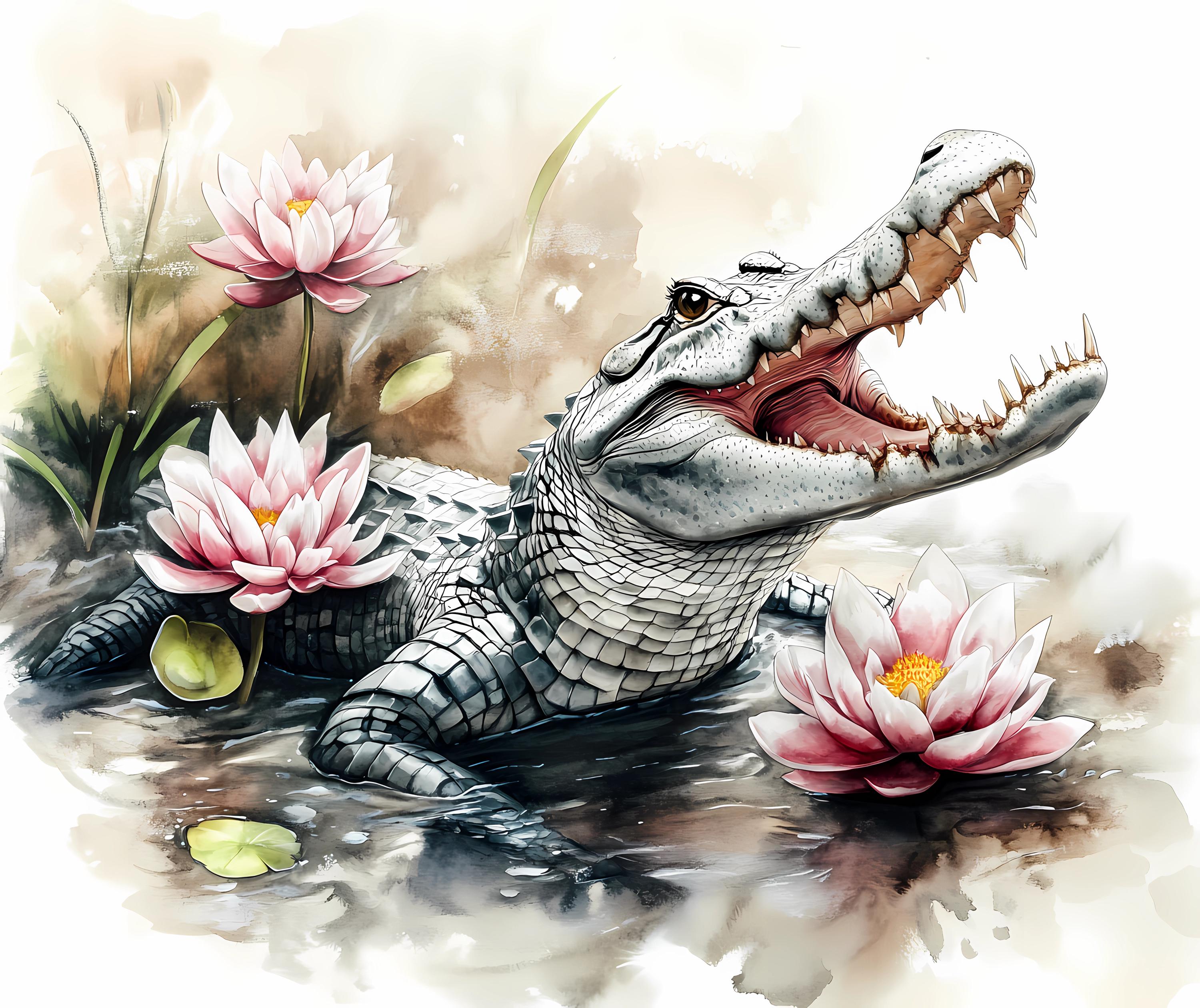 Angry Alligator Clipart Set of 9: Watercolor Reptile Art (digital ...