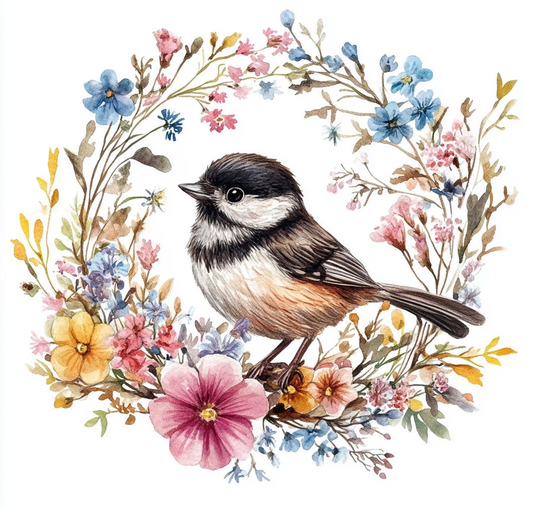 Floral Bird Wreaths Clipart Set of 8 | Watercolor Wildflower Wreath ...