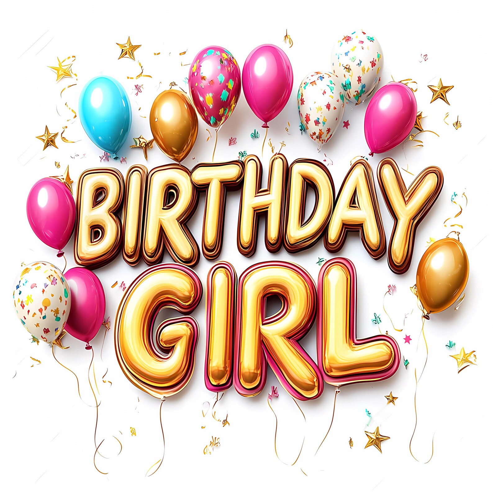 Birthday Girl Balloons Clipart Bundle Pink Gold Blue PNG, 8 Birthday ...