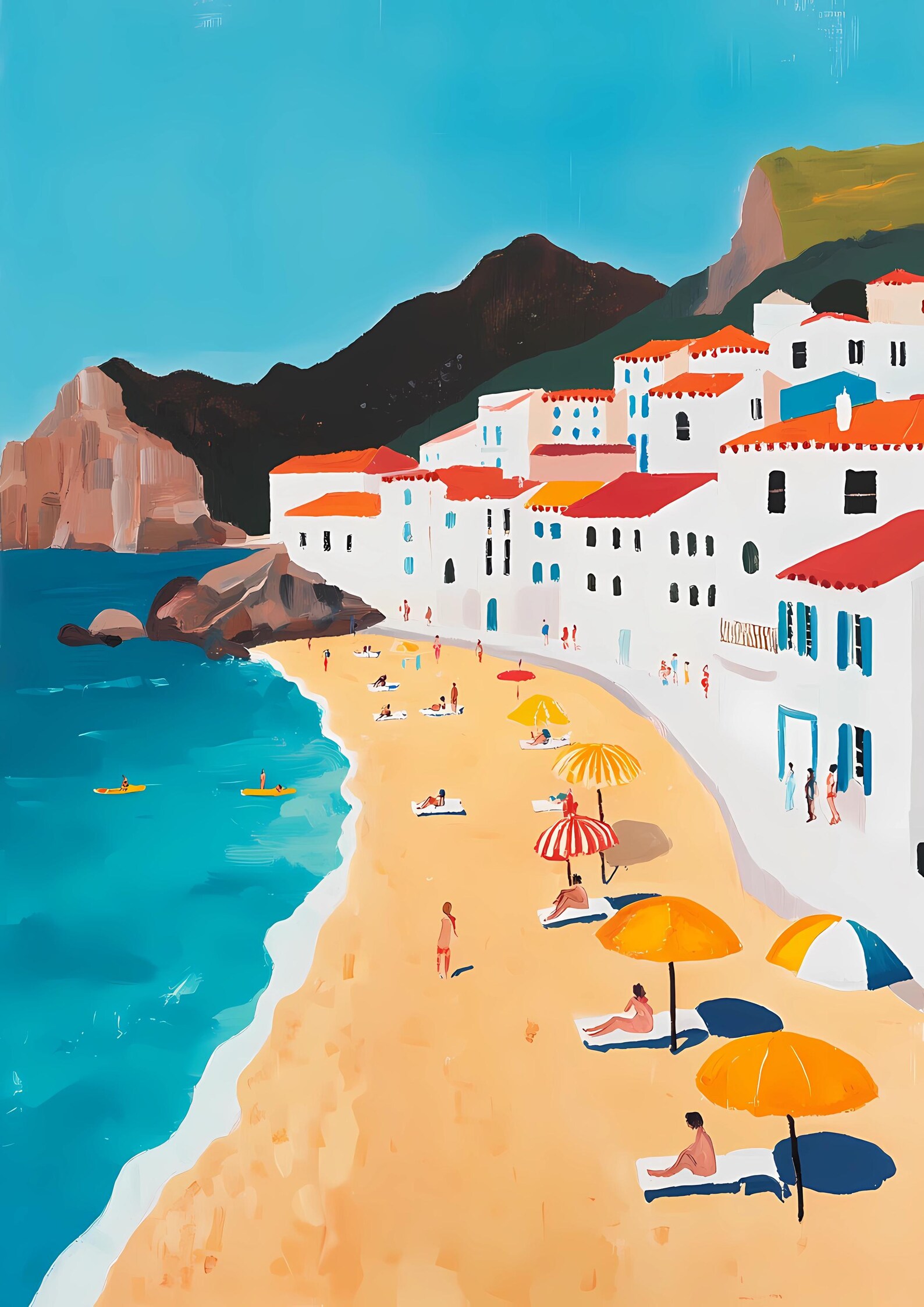 Ocean Town Watercolor Clipart Bundle: Coastal Houses, Beach (commercial ...