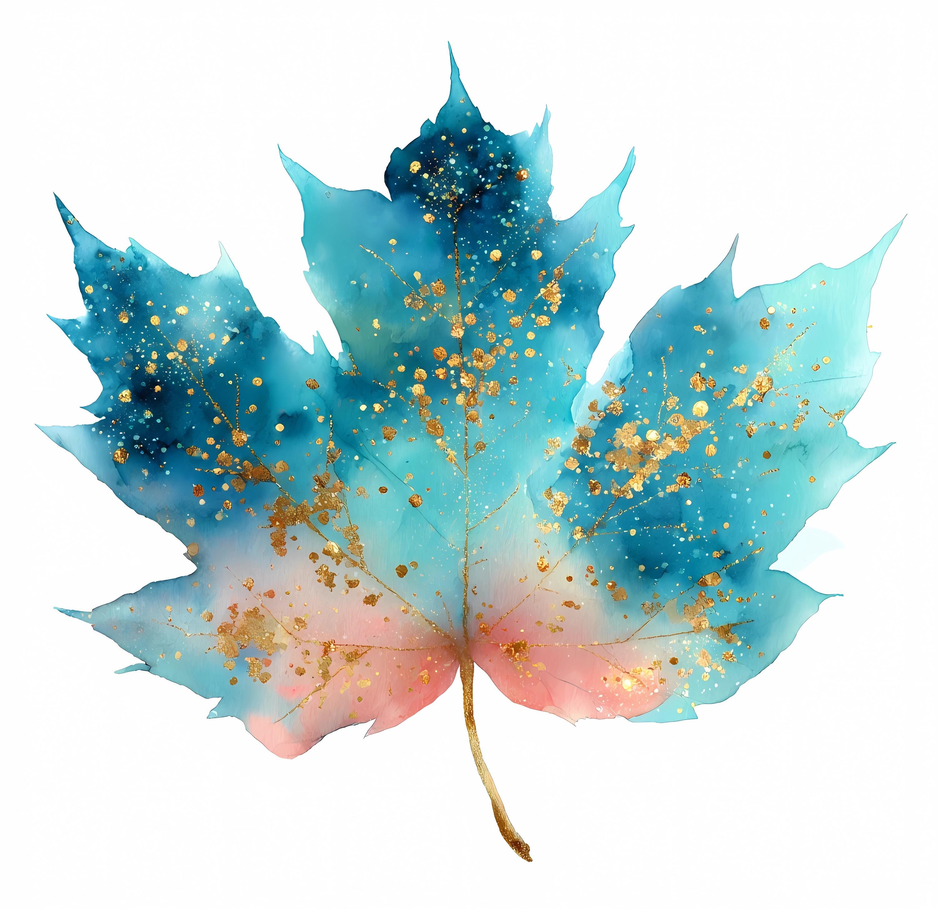 Watercolor Maple Leaf Clipart: Autumn Gold Glitter Leaves, PNG JPG ...