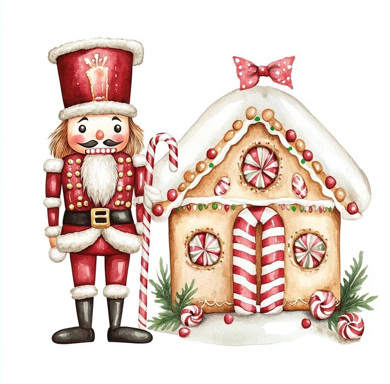 Watercolor Nutcracker & Gingerbread House Clipart Bundle Set of 12 (PNG ...