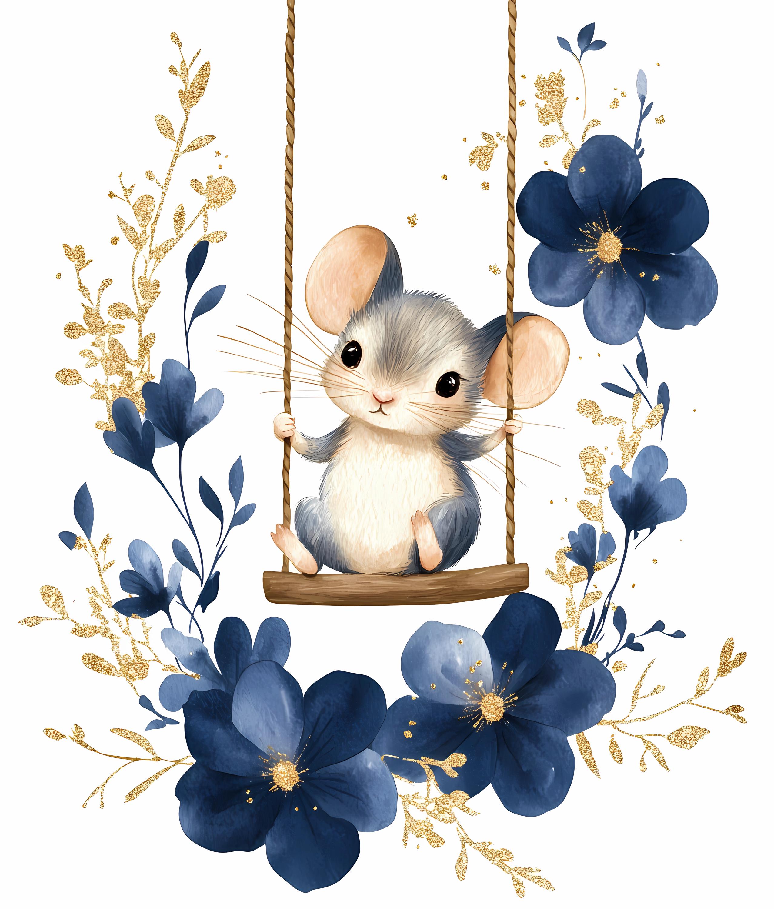 8 Cute Mouse Clipart Watercolor, Floral Forest Mouse Clipart, Forest ...
