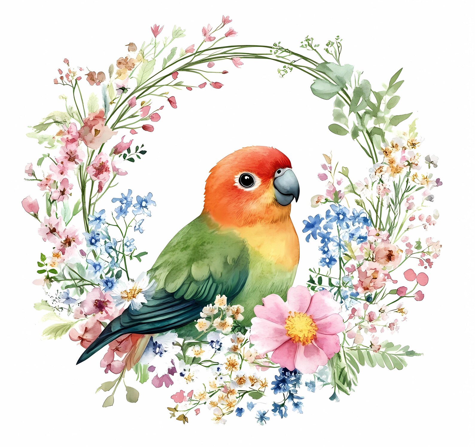 Spring Wreath Bird Image Clipart Set of 8 | Spring Flower With Birds ...