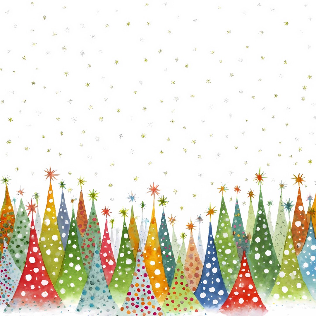 Colorful Holiday Art Bundle, Modern Watercolor Christmas Trees Clipart ...