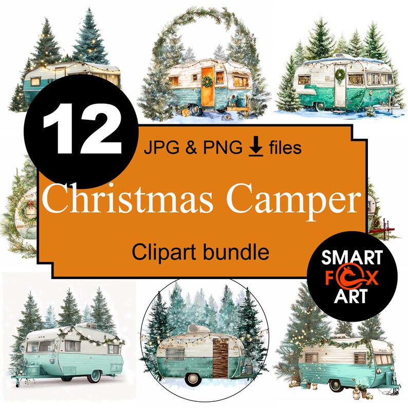 Christmas Camper Clipart: Vintage Watercolor Holiday Trailer (PNG JPG ...