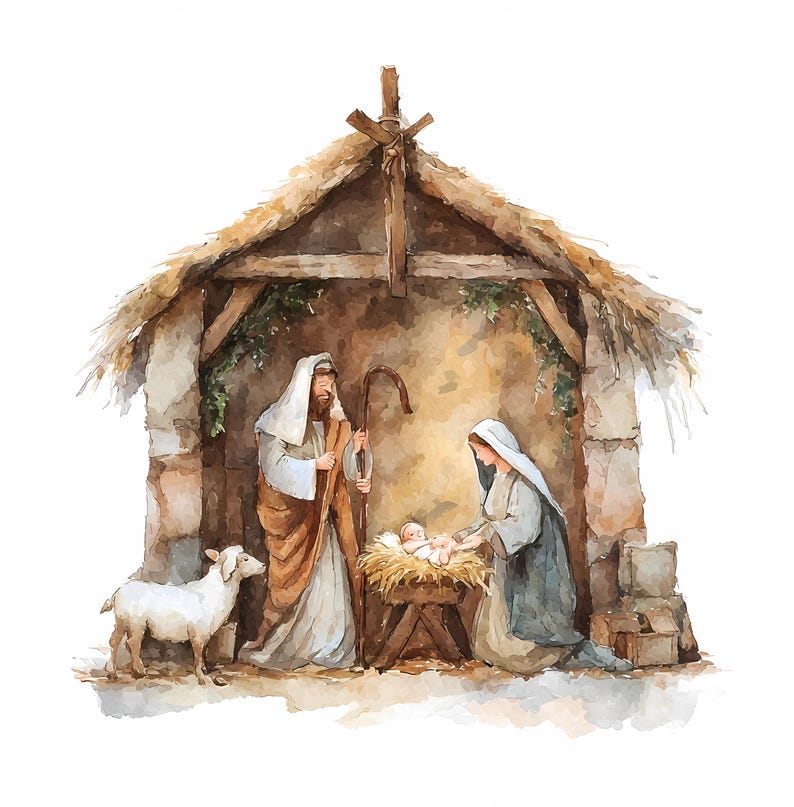 Nativity Watercolor Art Bundle: Holy Family, Manger Scene (digital ...