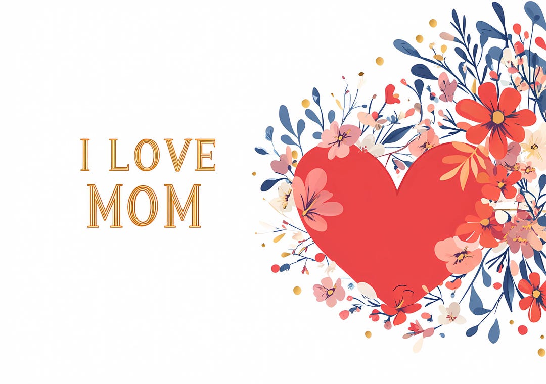 I Love Mom Clipart | Floral Heart for Mom Gift Card | Watercolor Flower ...