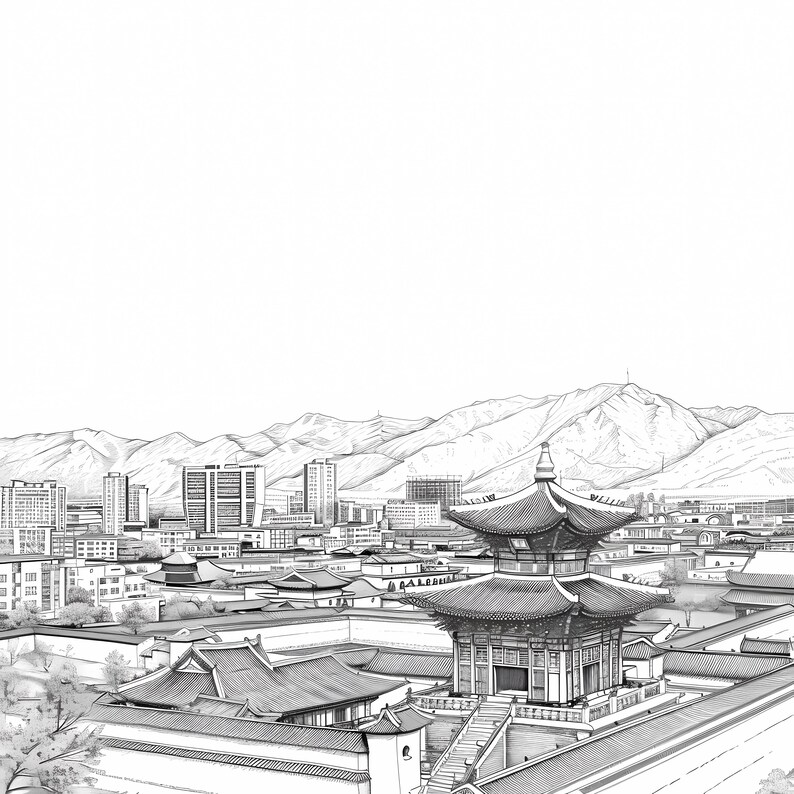 Ulanbator Mongolia Art: Cityscape Landscape Illustration Bundle ...