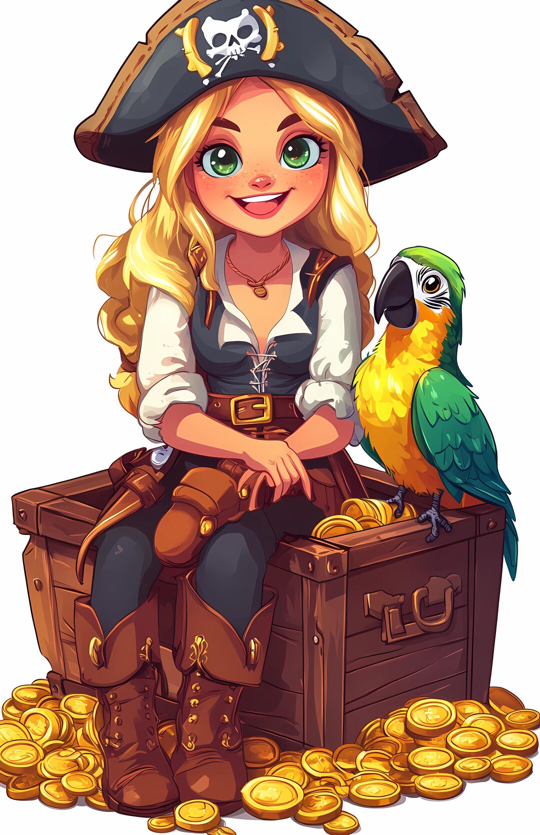 8 Pirate Pop Art Girl Clipart, Cartoon Pirate Girl Clipart, Anime ...