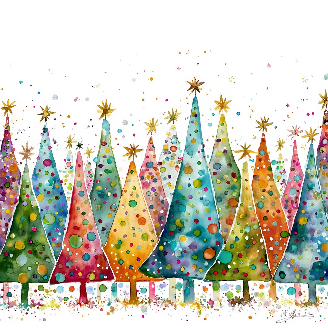 Modern Watercolor Christmas Trees Clipart Set Colorful Holiday Art ...