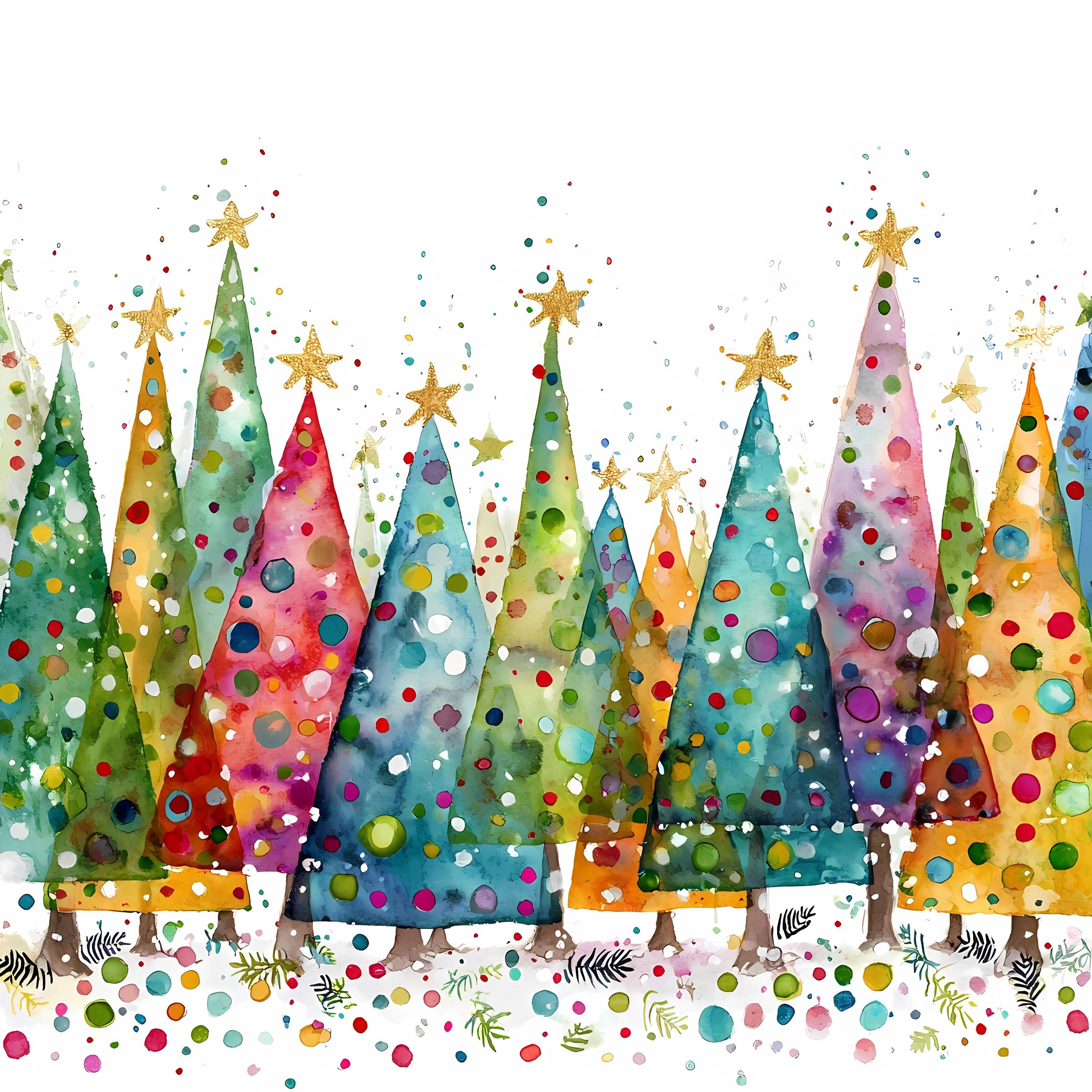 Modern Watercolor Christmas Trees Clipart Set Colorful Holiday Art ...