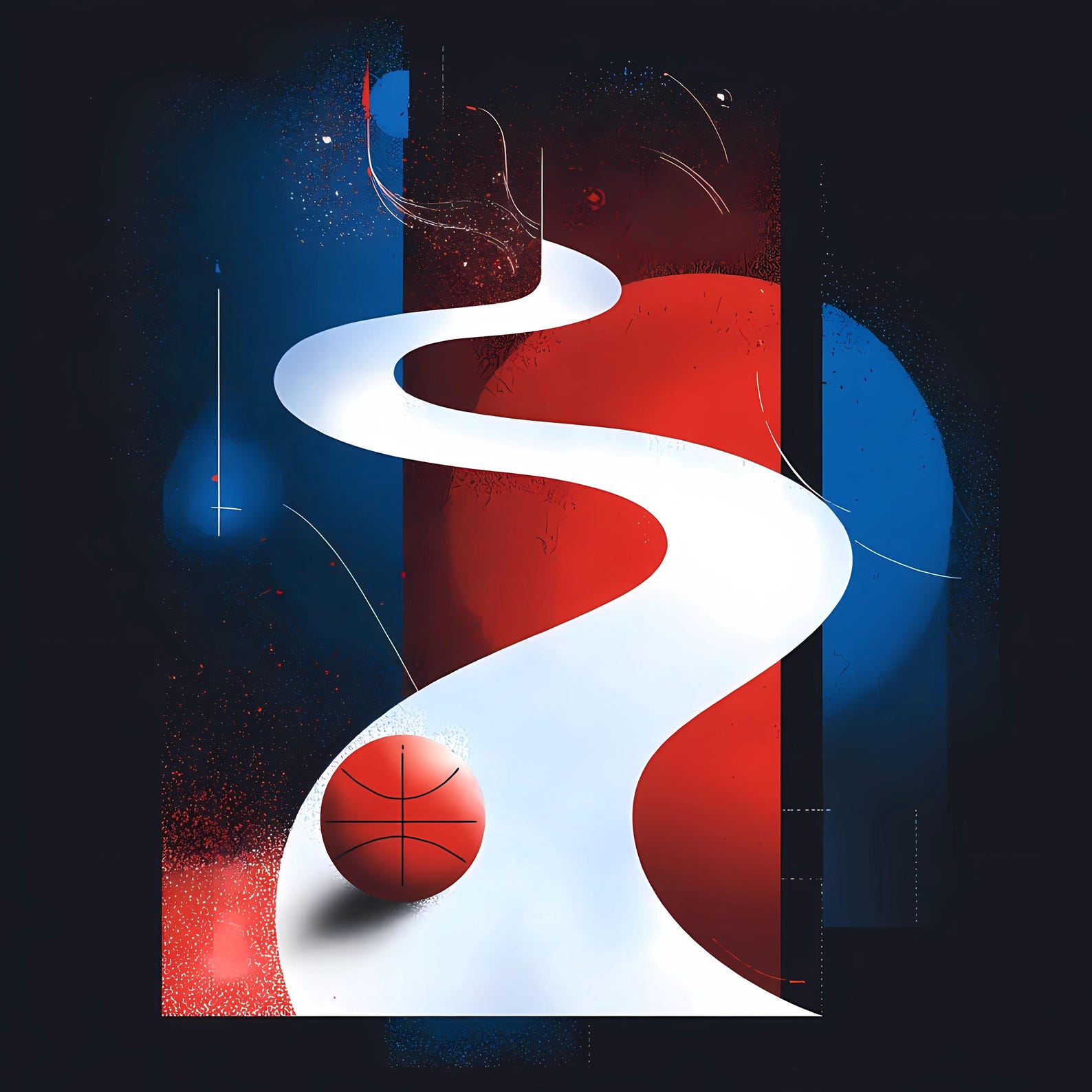 Abstract Basketball Wall Art for Boys Room and Teens, Bold Red Blue ...