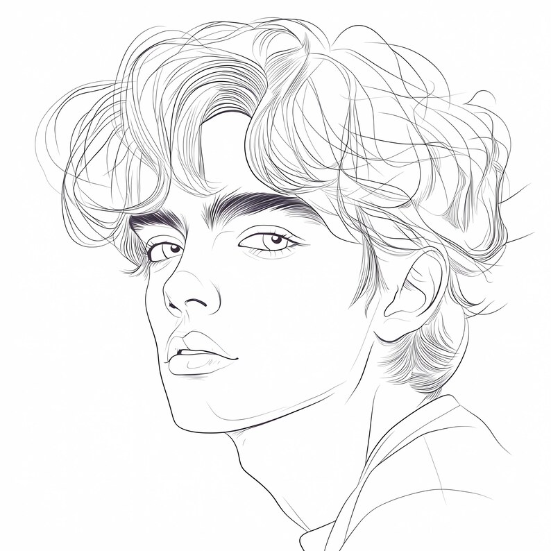 Boy Line Art Clipart Bundle, Boy Face Simple Line PNG, Masculine ...