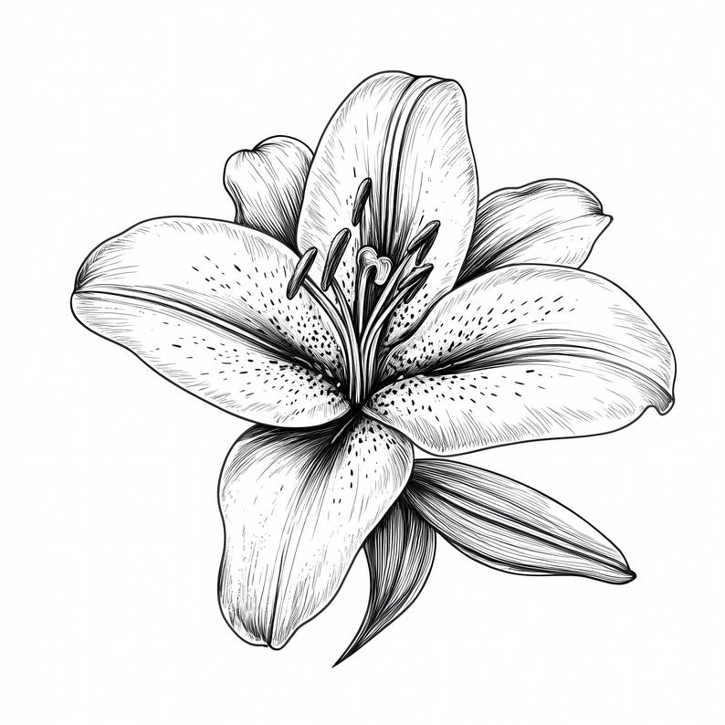 Lily Flowers Line Art Clipart Bundle: Floral Pngs (commercial Use ...