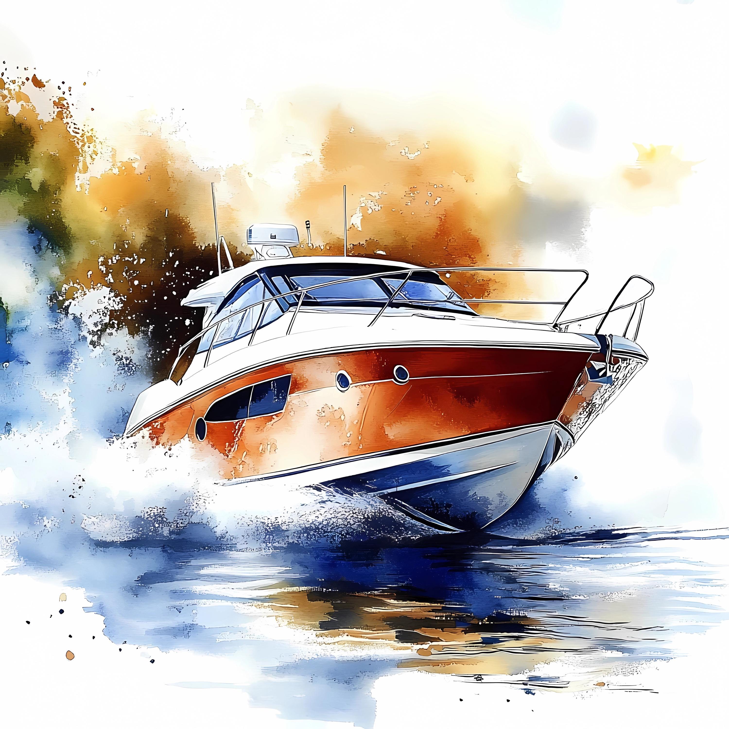Watercolor Speedboat Clipart Bundle: Yacht & Motorboat Art, PNG JPG ...