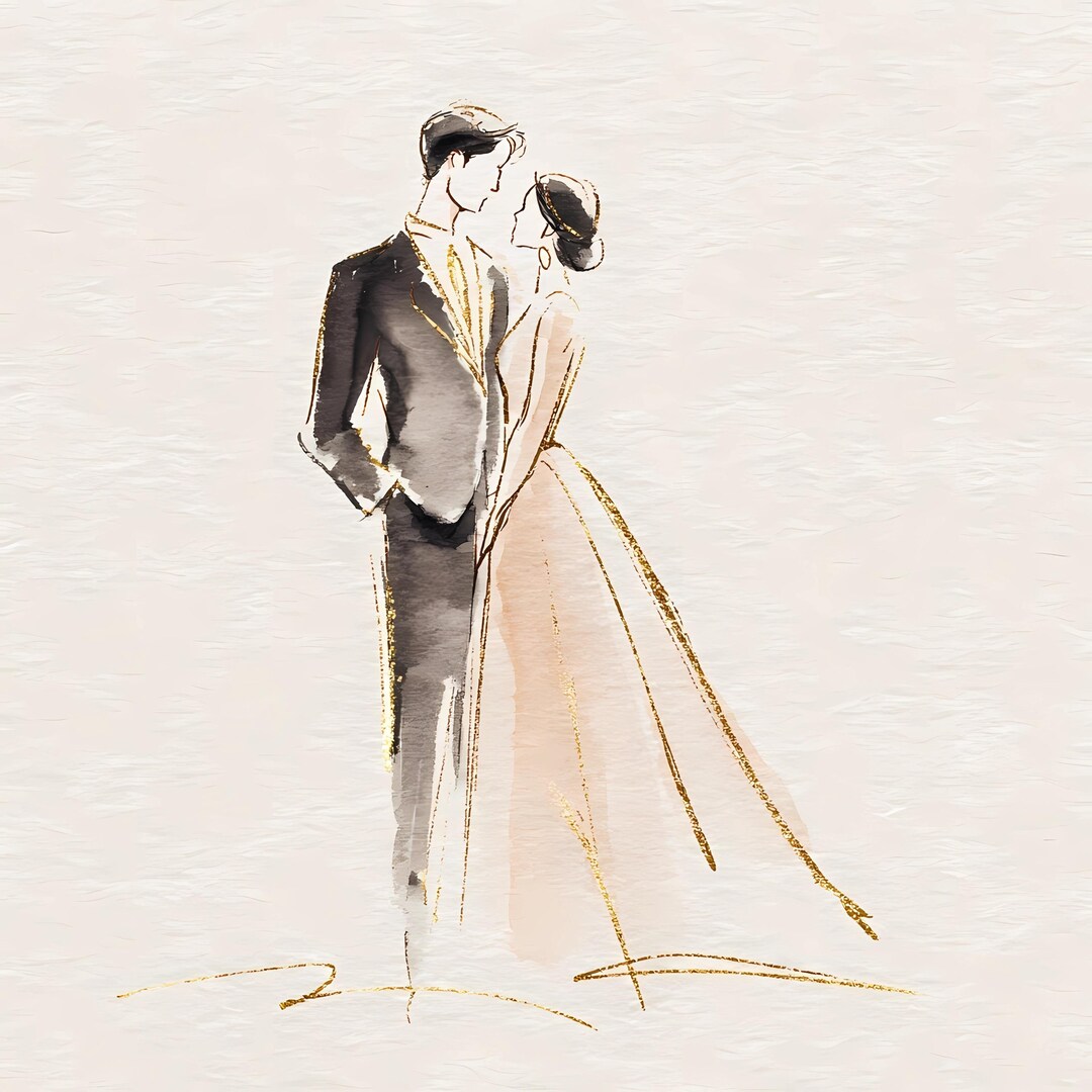 Wedding Couple Watercolor Wall Art Printable, Minimalist Anniversary ...