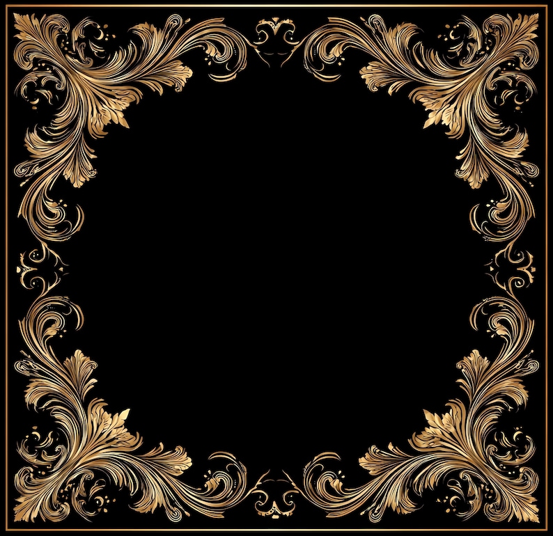 Luxury Gold Baroque Frame Bundle Black Background Clipart, Ornate ...