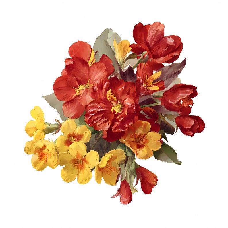 Red and Yellow Floral Wall Art Set: Watercolor Flower Prints (JPG PNG ...
