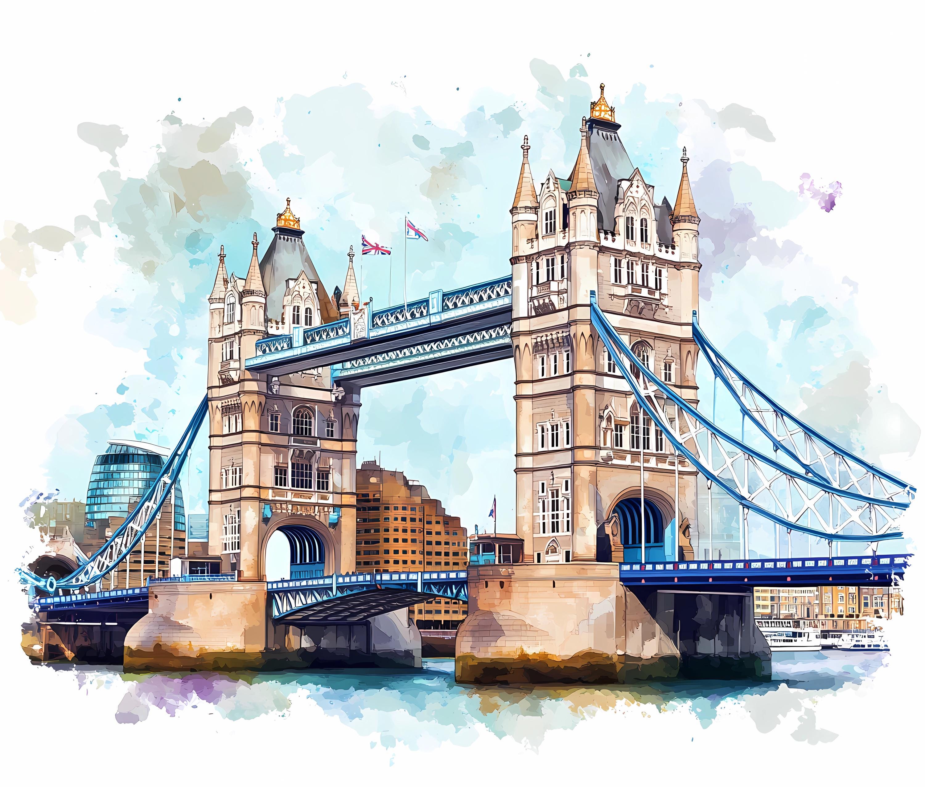 8 Tower Bridge Clipart, London Tower Bride High Quality Watercolor Pngs ...