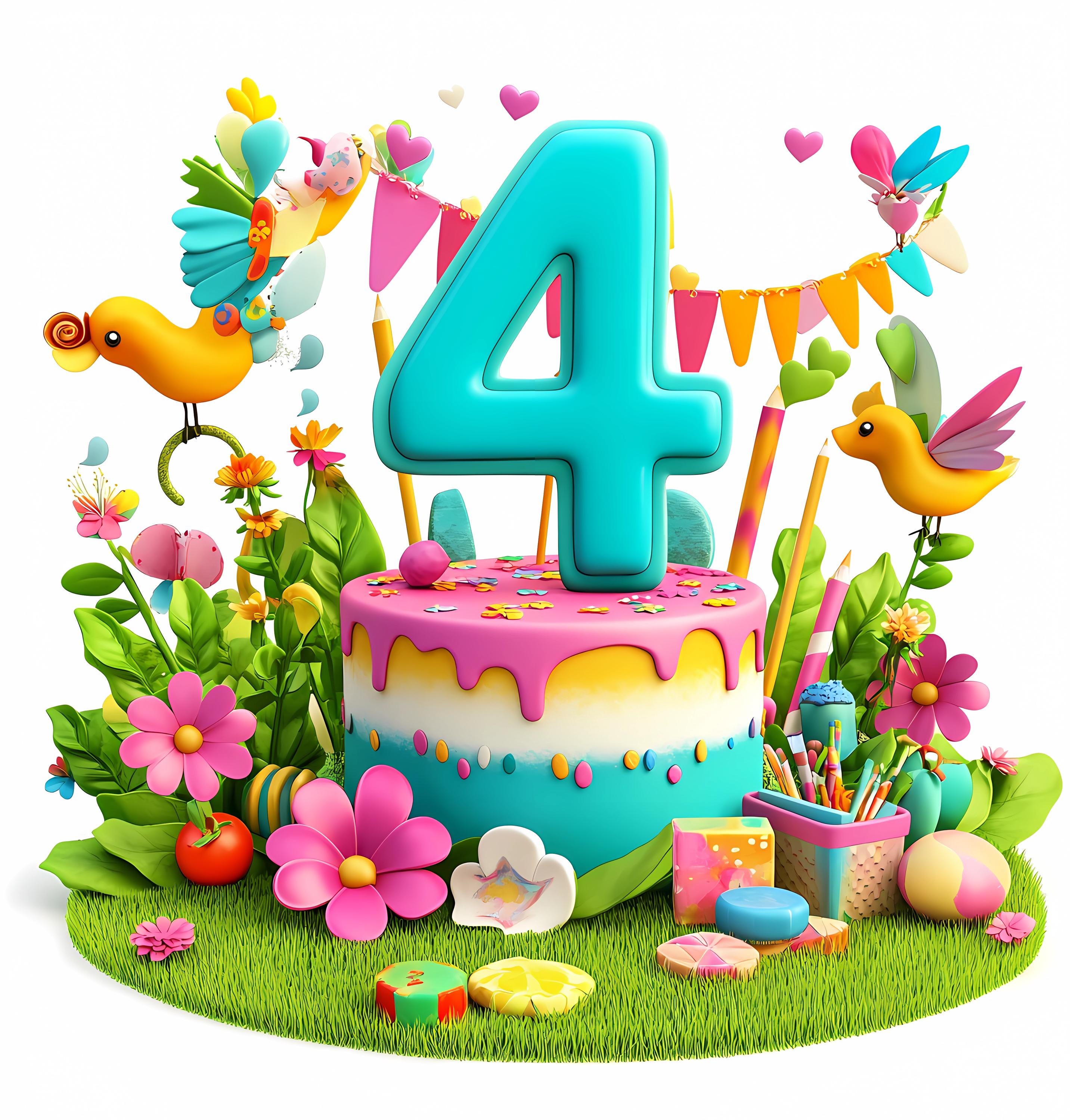4th Birthday Cake Clipart Bundle: Cartoon Cake Pngs for Crafts ...
