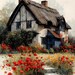 English Cottage Garden Wall Art, Floral Countryside Home Poster, Thatch ...