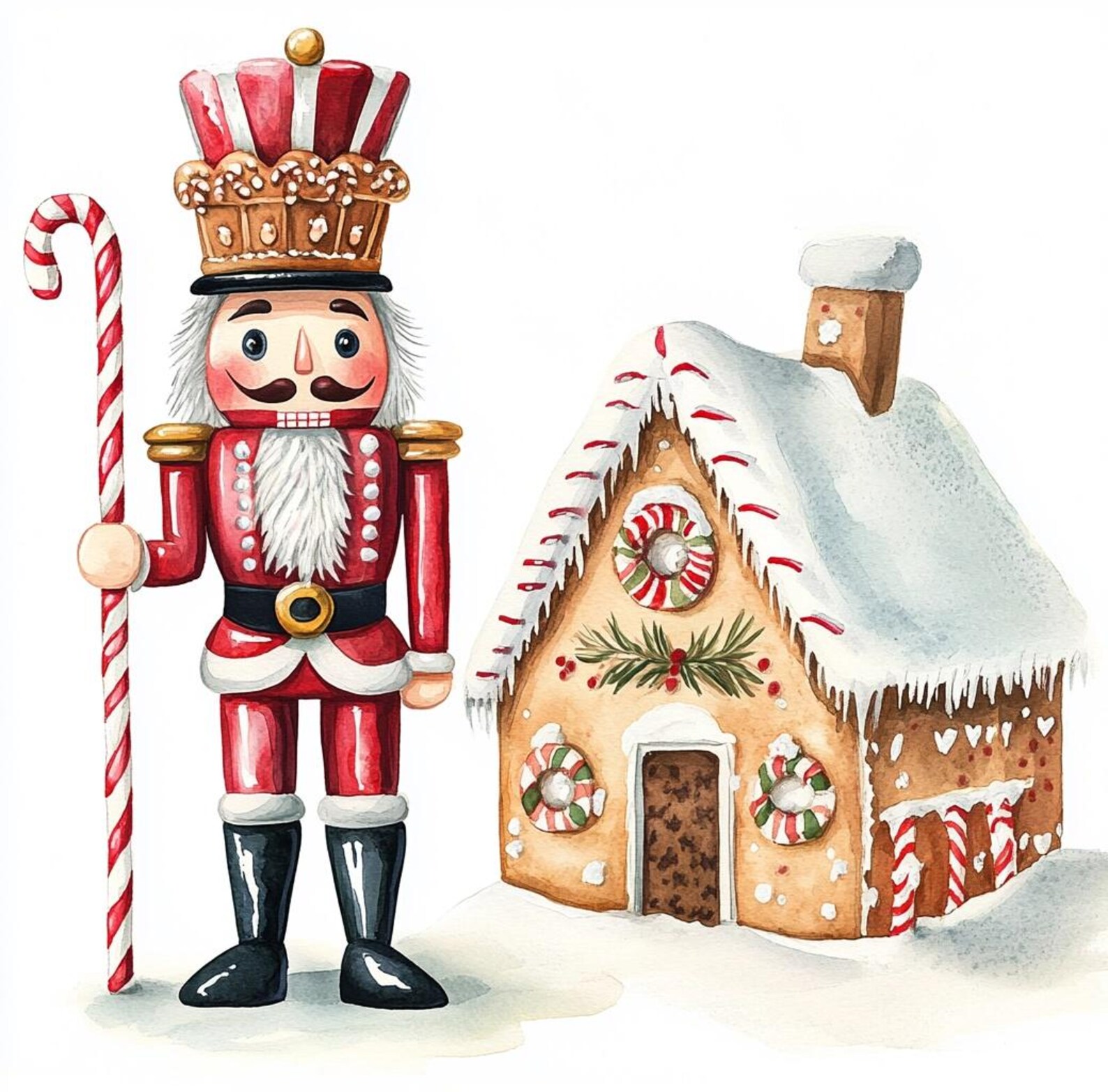 Watercolor Nutcracker & Gingerbread House Clipart Bundle Set of 12 (PNG ...