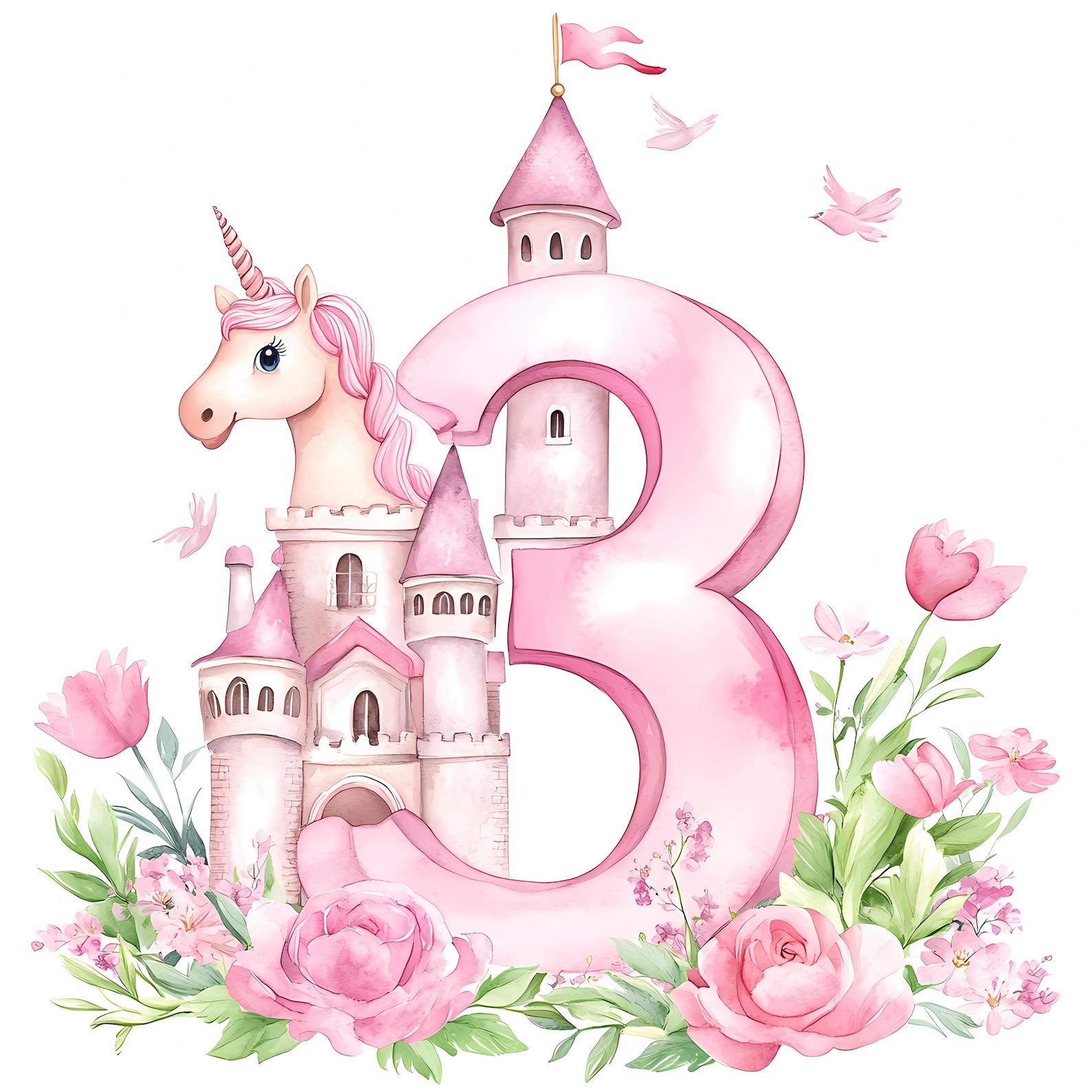 Fairy 3rd Birthday Clipart: Watercolor Princess PNG (digital Download ...