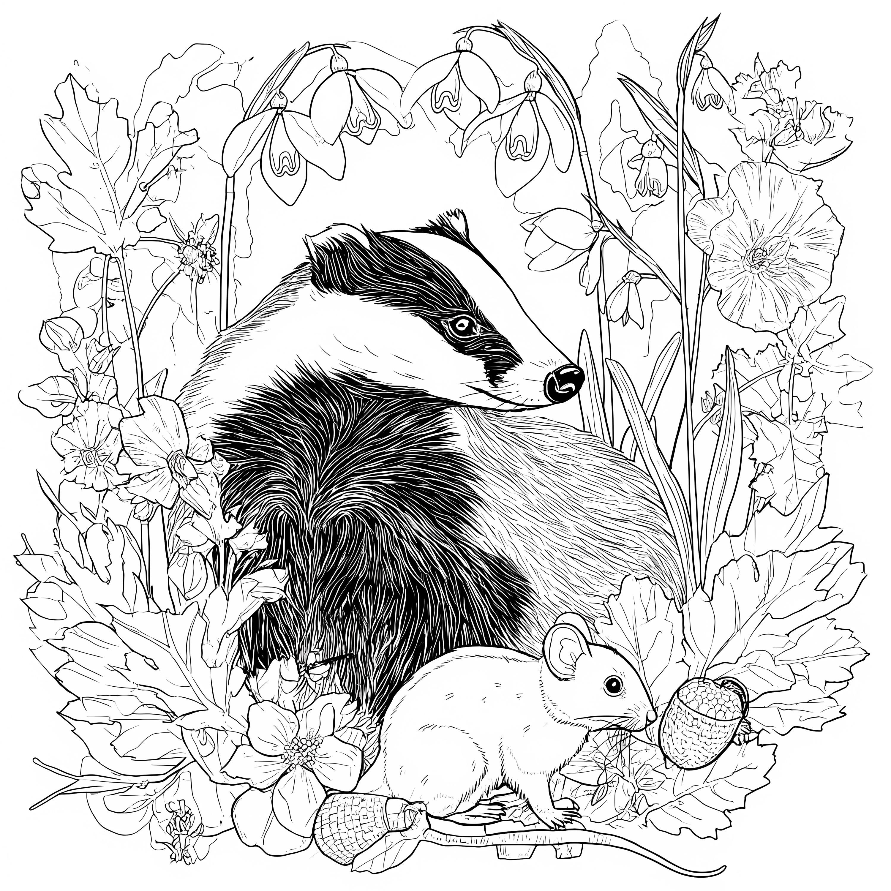 Woodland Badger and Mouse Coloring Page Bundle, Digital Download - Etsy