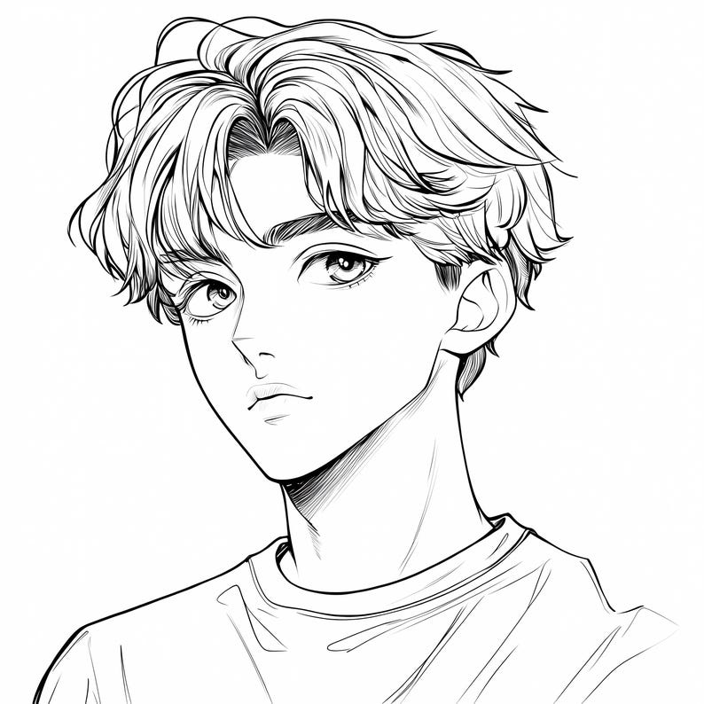 Boy Line Art Clipart Bundle, Boy Face Simple Line PNG, Masculine ...