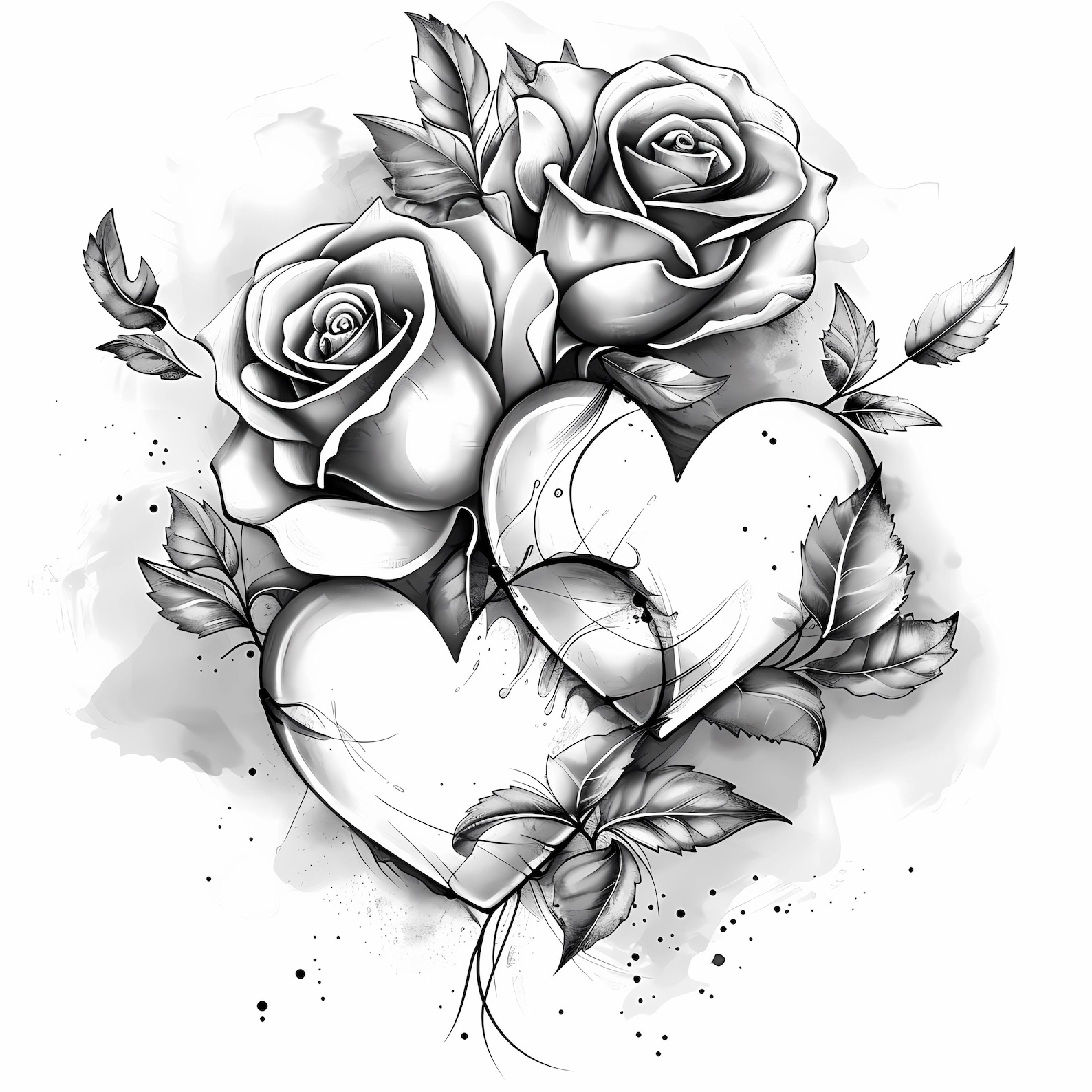 Romantic Heart and Rose Coloring Pages Bundle Set of 10 | Tattoo Style ...