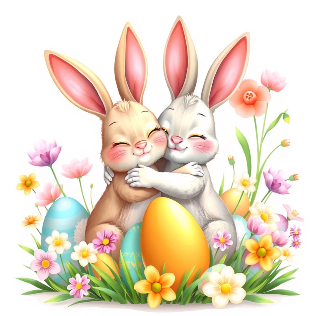 8 Bunny Hug Clipart Png, Watercolor Cute Rabbits Clip Art, Easter Bunny ...