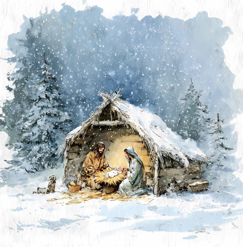 Nativity Watercolor Art Bundle: Holy Family, Manger Scene (digital ...