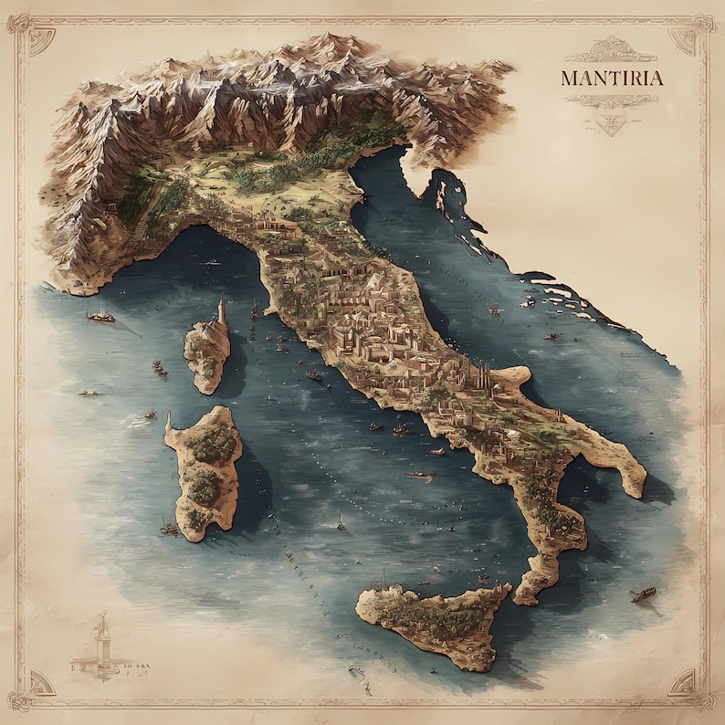 Vintage Fantasy World Map Cartography Illustration Bundle, Digital ...