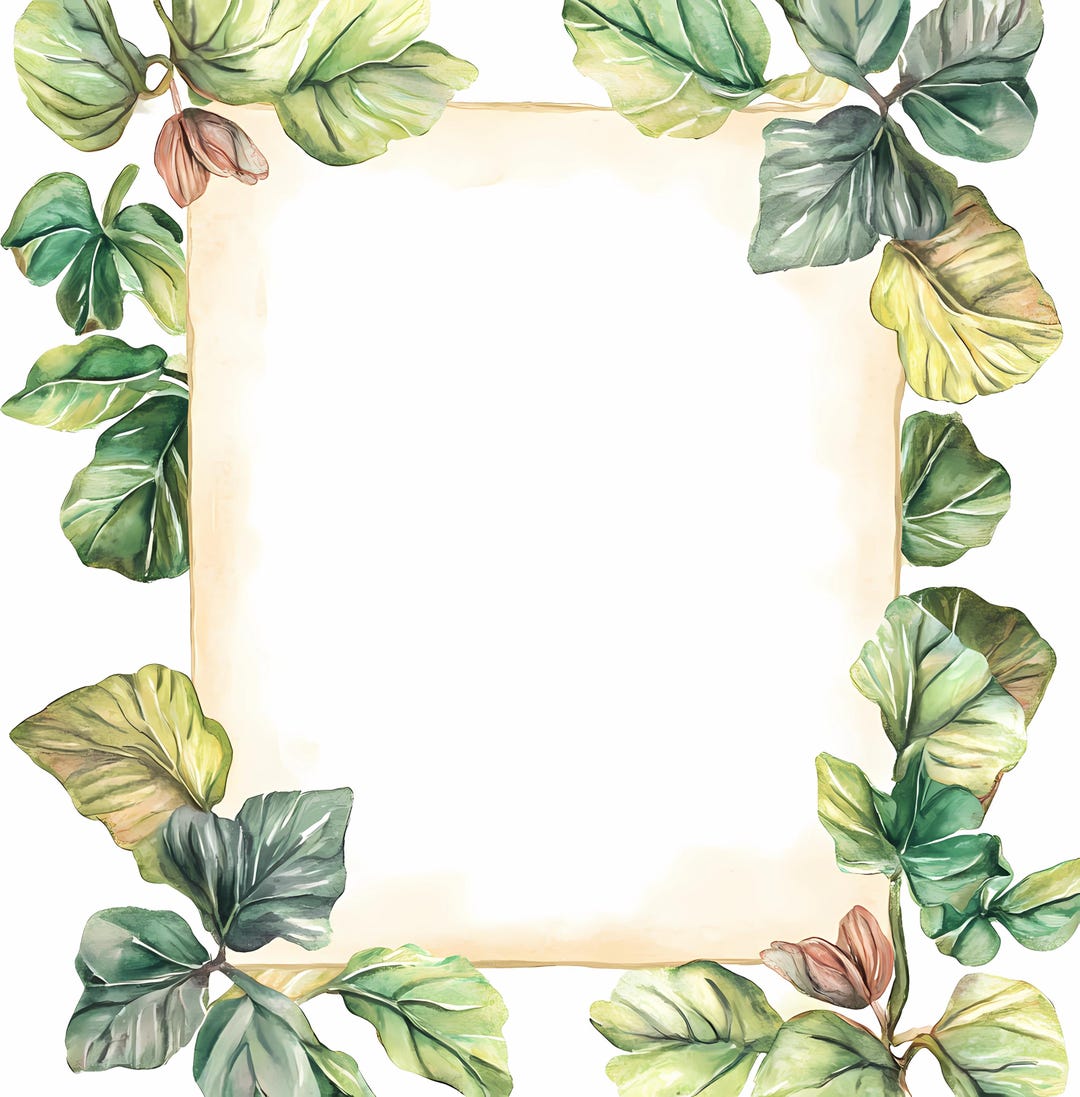 Watercolor Leaf Frame PNG Bundle Set of 8: Botanical Clipart (digital ...