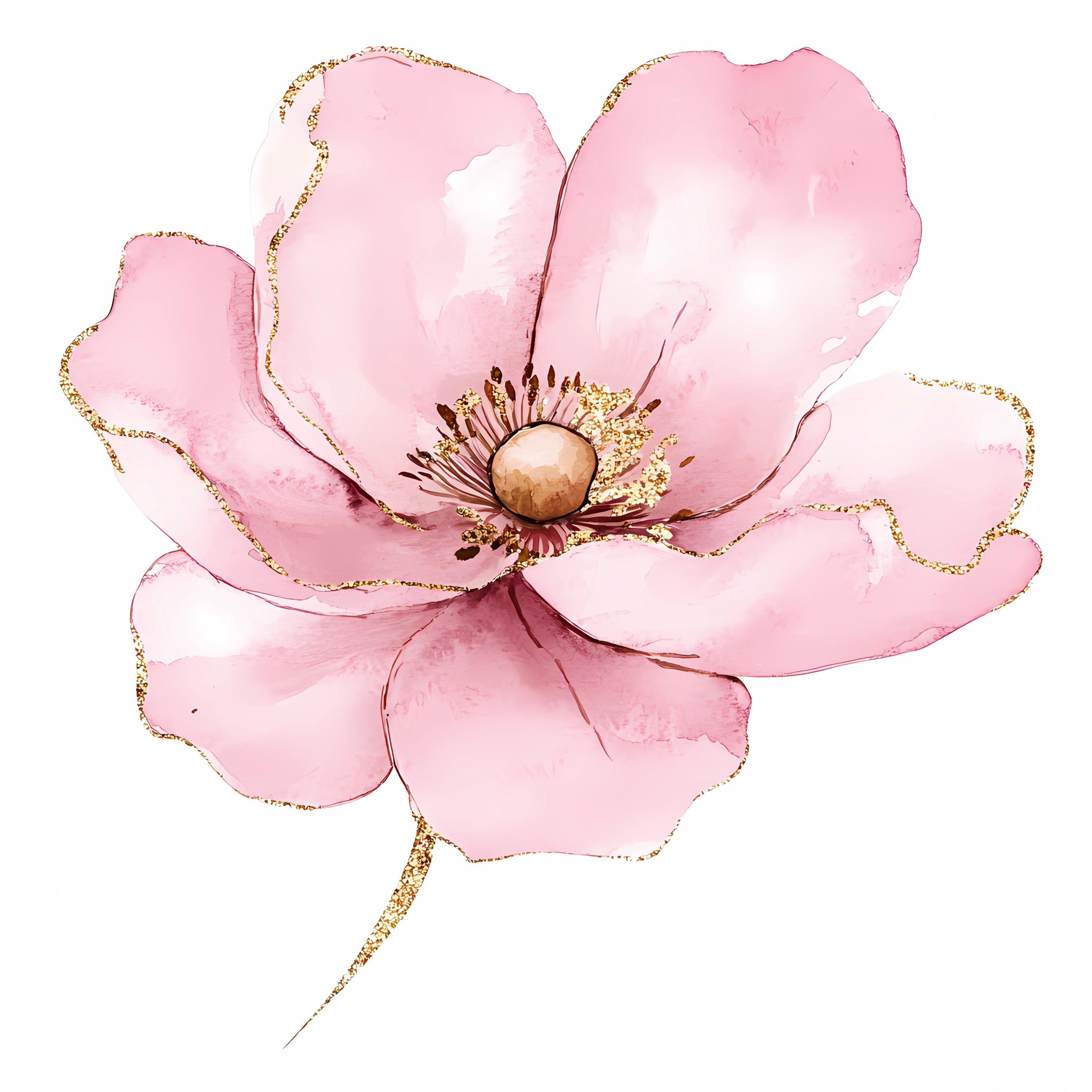 Pink and Gold Watercolor Flower Clipart Set (digital Download) - Etsy