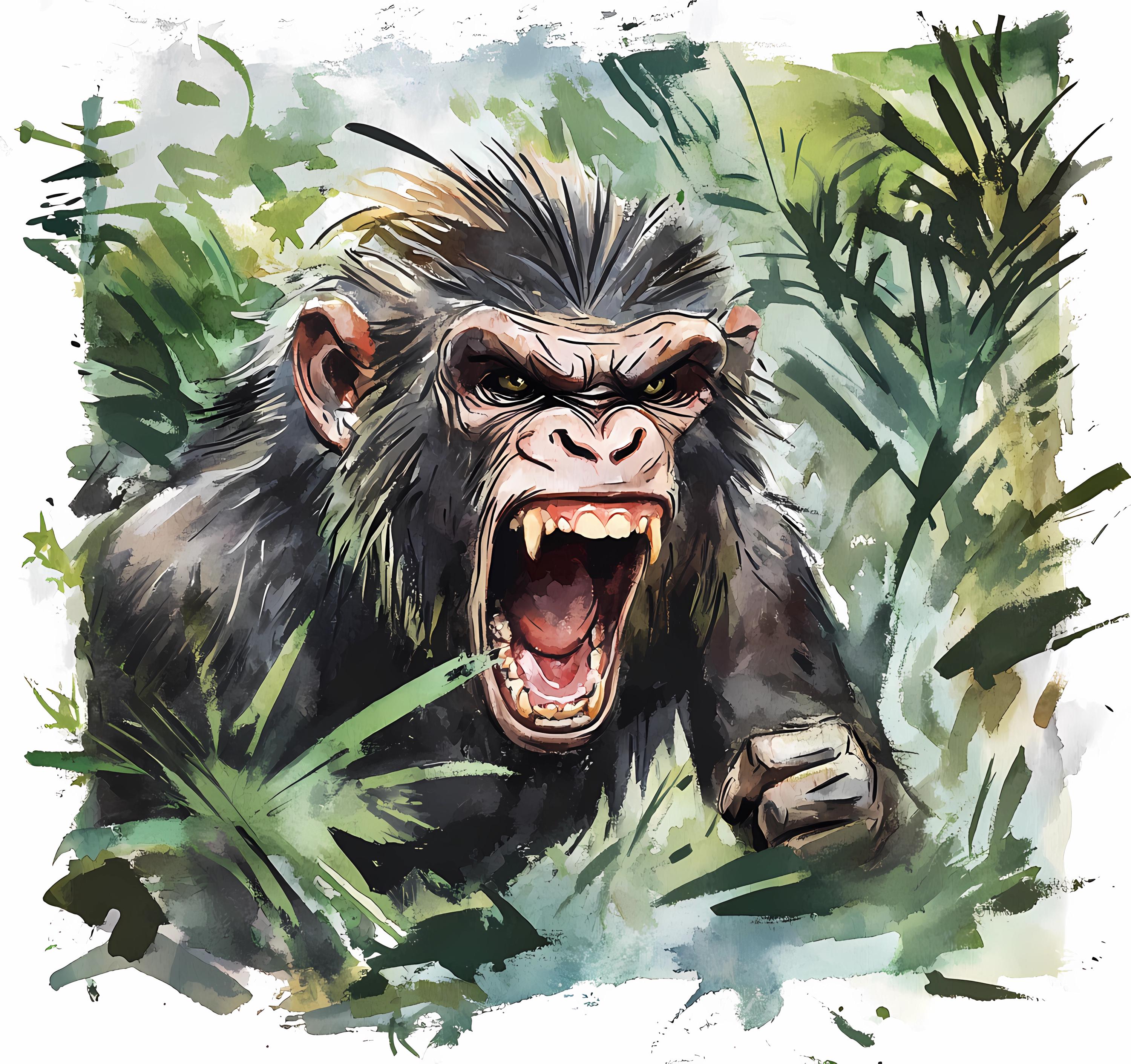 Angry Jungle Monkey Watercolor Clipart Set Digital Download - Etsy