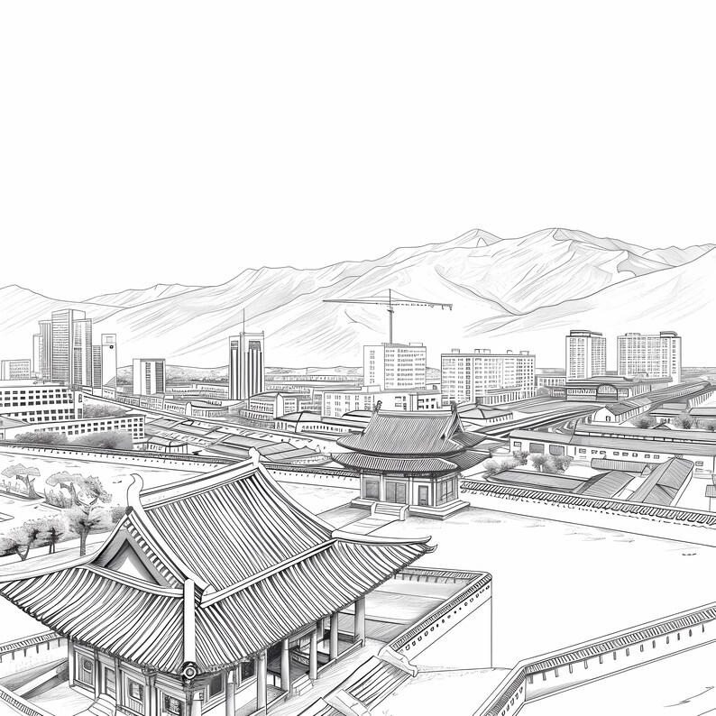 Ulanbator Mongolia Art: Cityscape Landscape Illustration Bundle ...