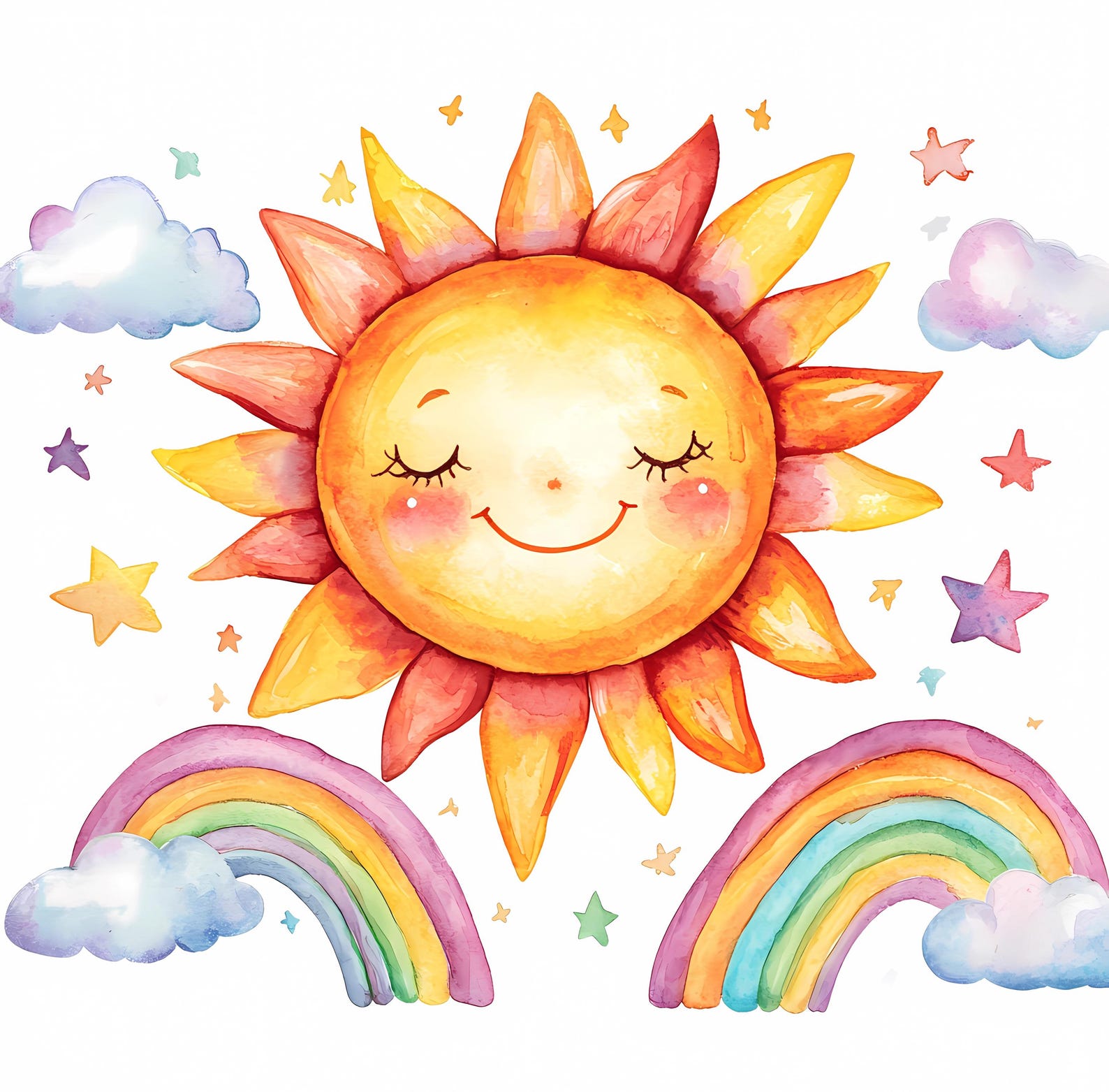 8 Sun and Rainbow Clipart, Nursery Rainbow, Printable Watercolor ...