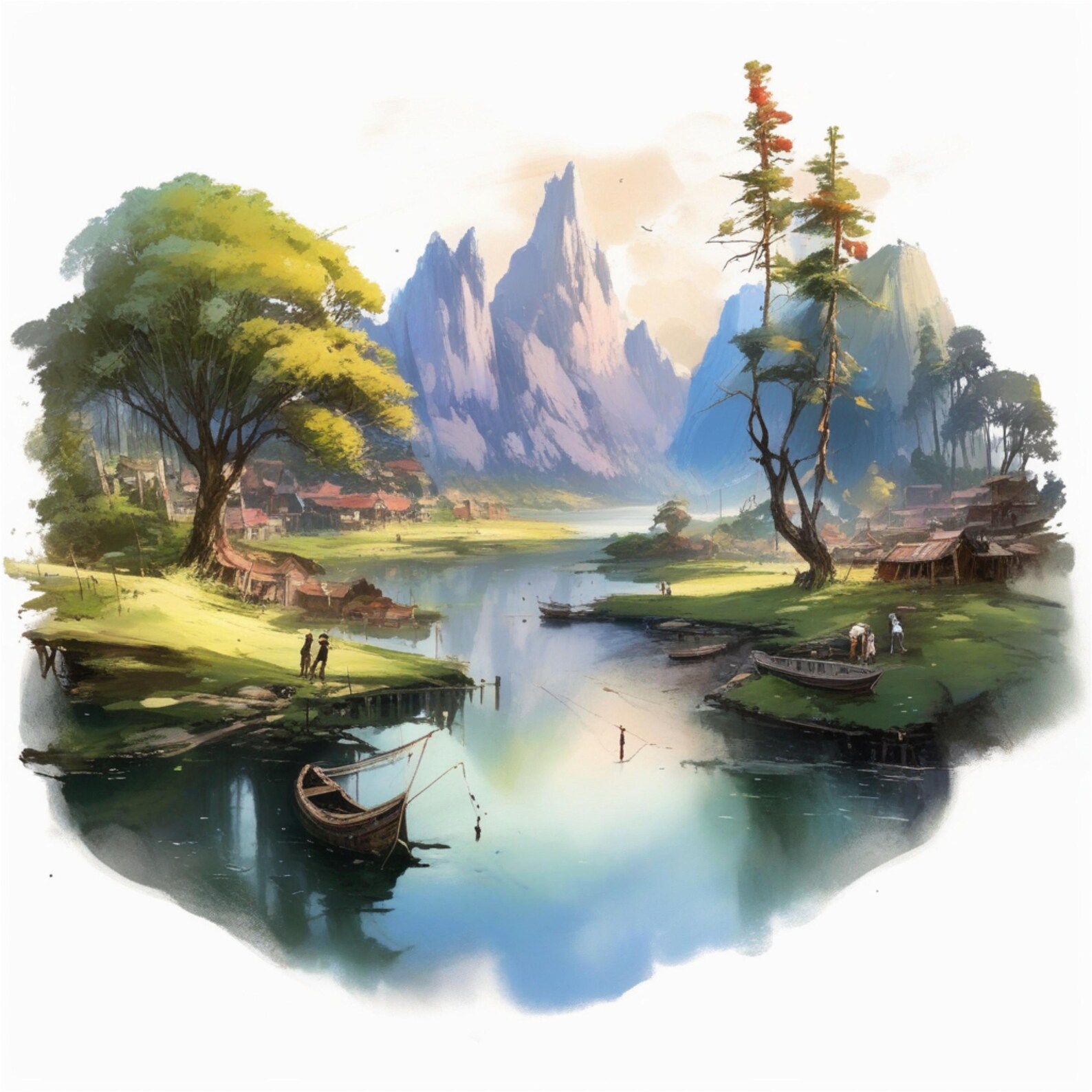 8 River Landscape Clipart Set, Watercolor Painting Natural Outdoor ...